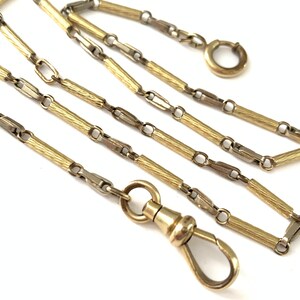 Vintage 15" SIMMONS Art Deco Bar Link Watch Chain or Necklace, Two Tone ...
