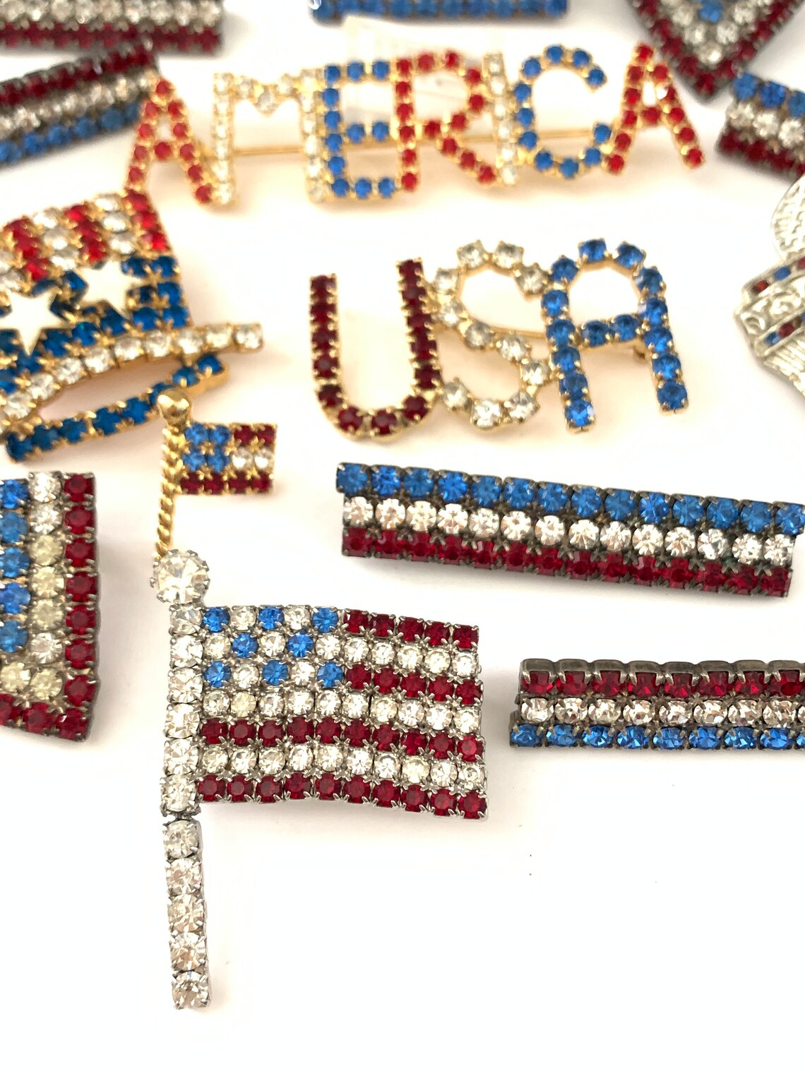 Vintage Lot of USA AMERICA Rhinestone Flag Brooch Pins 4th of - Etsy