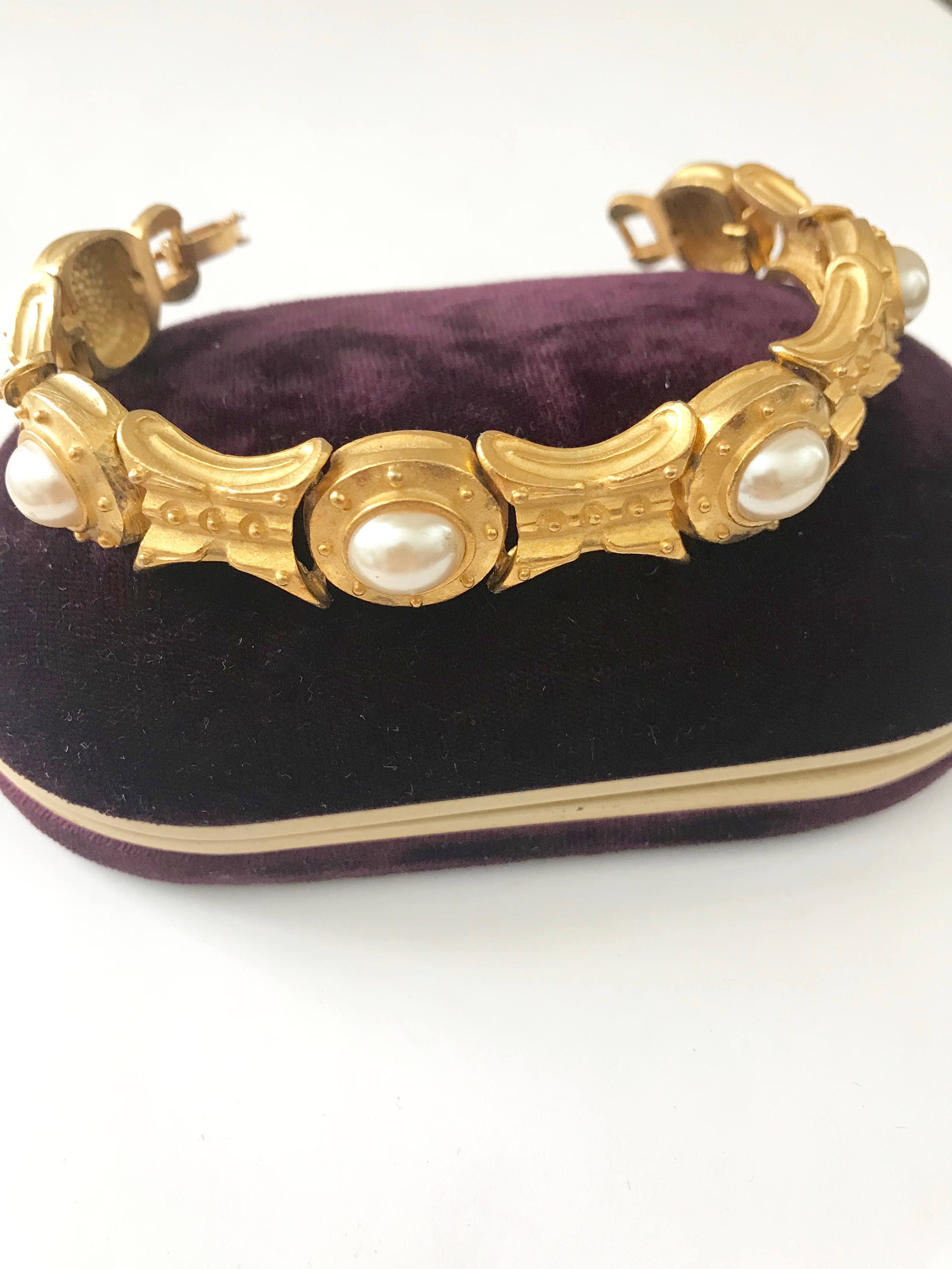 Vintage Etruscan Inspired Granulated Link Faux Pearl Chain | Etsy