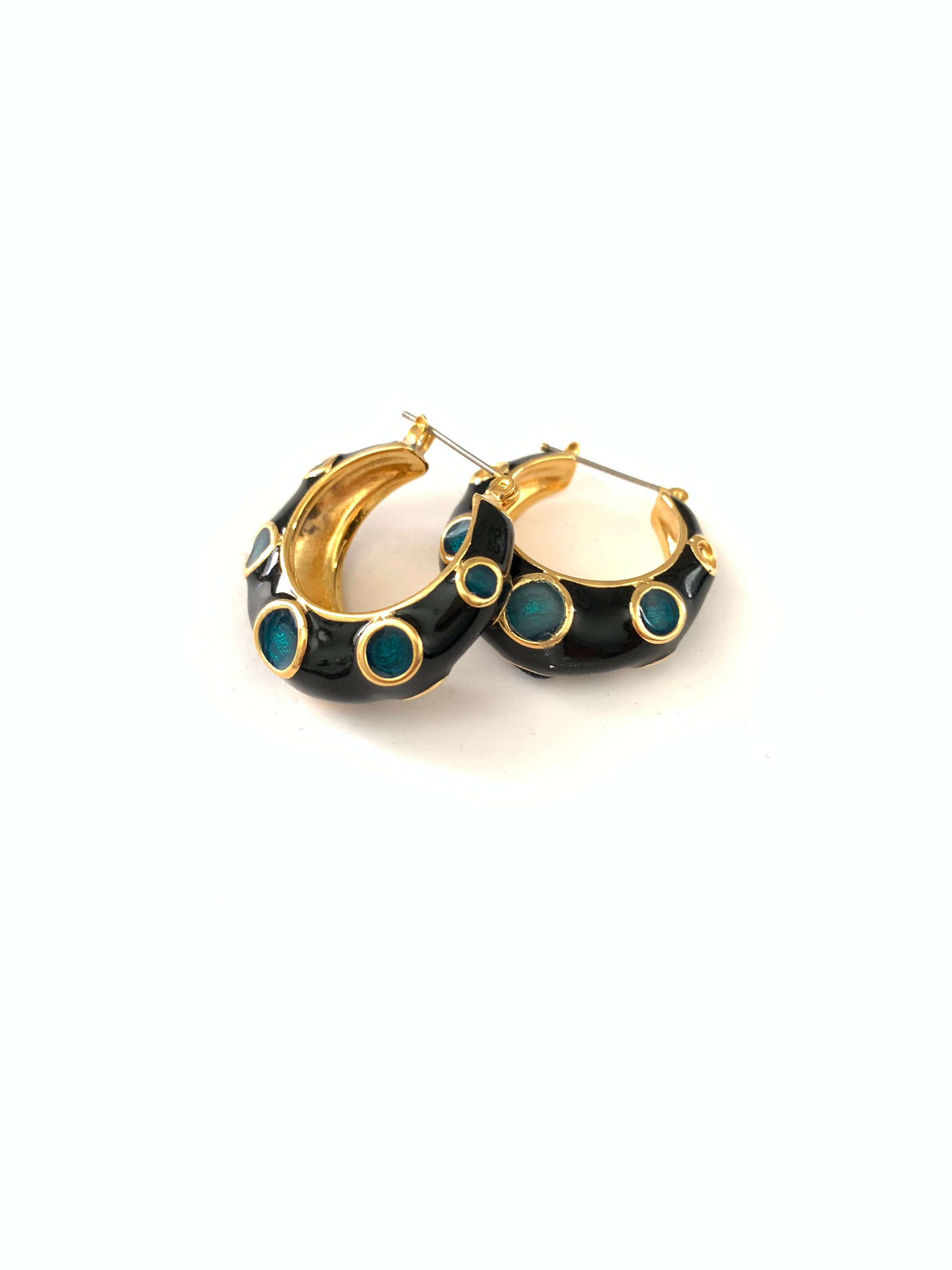 Awesome Vintage Gold Plated Enamel Chubby Hoop Earrings | Etsy