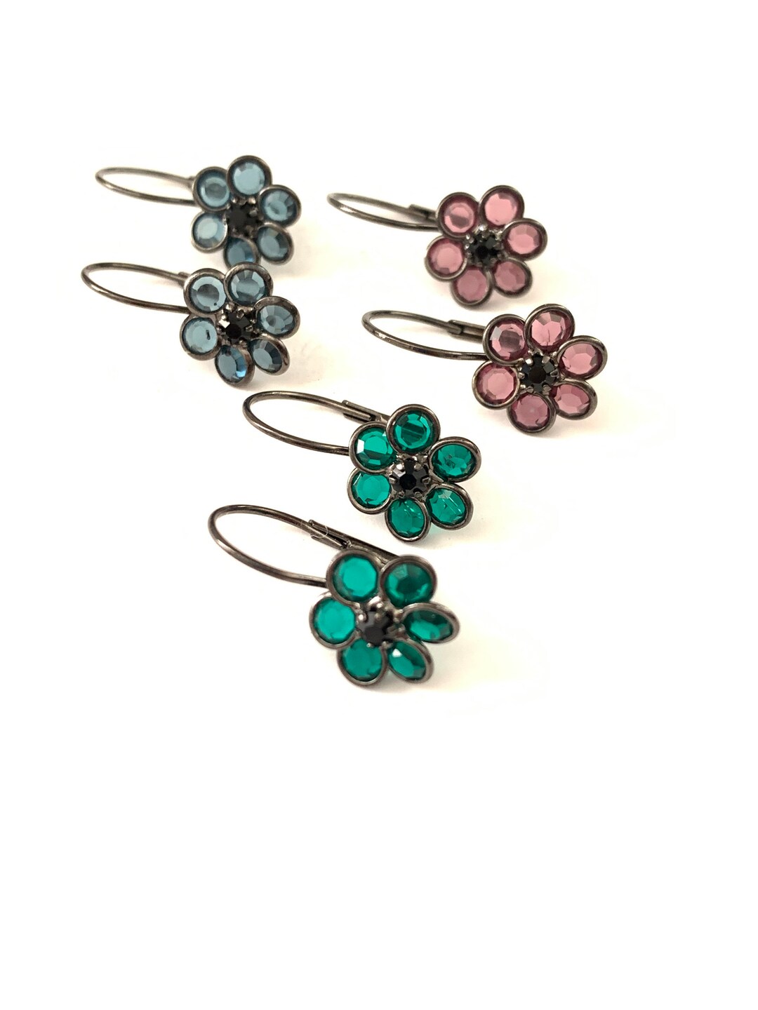 Vintage Glass Bezel Flower Lever Back Earrings, Bezel Flower Earrings ...