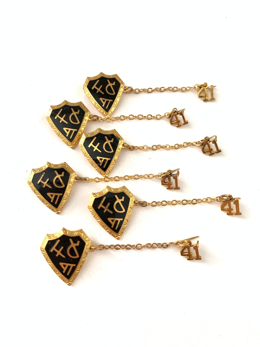 Vintage Lot of Antique Art Deco Fraternity Pins, Gold Tone Enamel ...