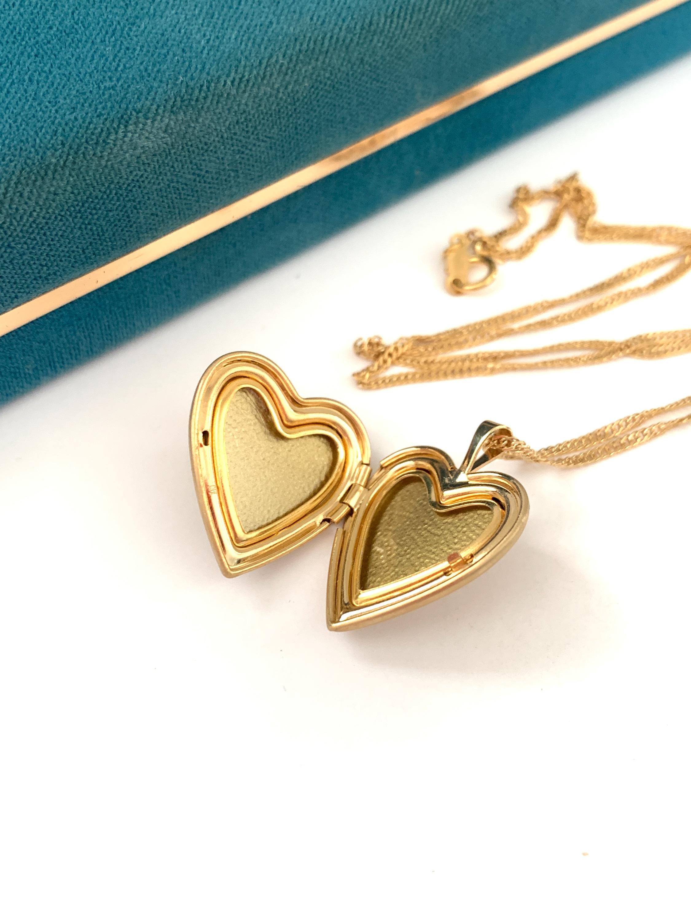 Vintage 14k Gold Filled Diamond Etched Floral Heart Locket, Gold Filled ...