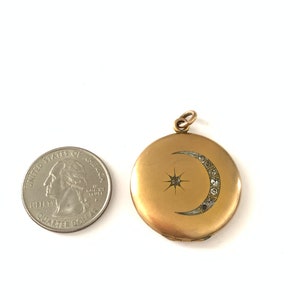Vintage Crescent Moon and Star Locket, Gold Filled Celestial Locket ...