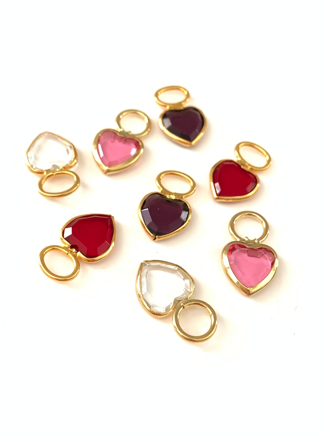 Vintage Glass Heart Charms With Loop, Heart Slide Charms, Layering ...