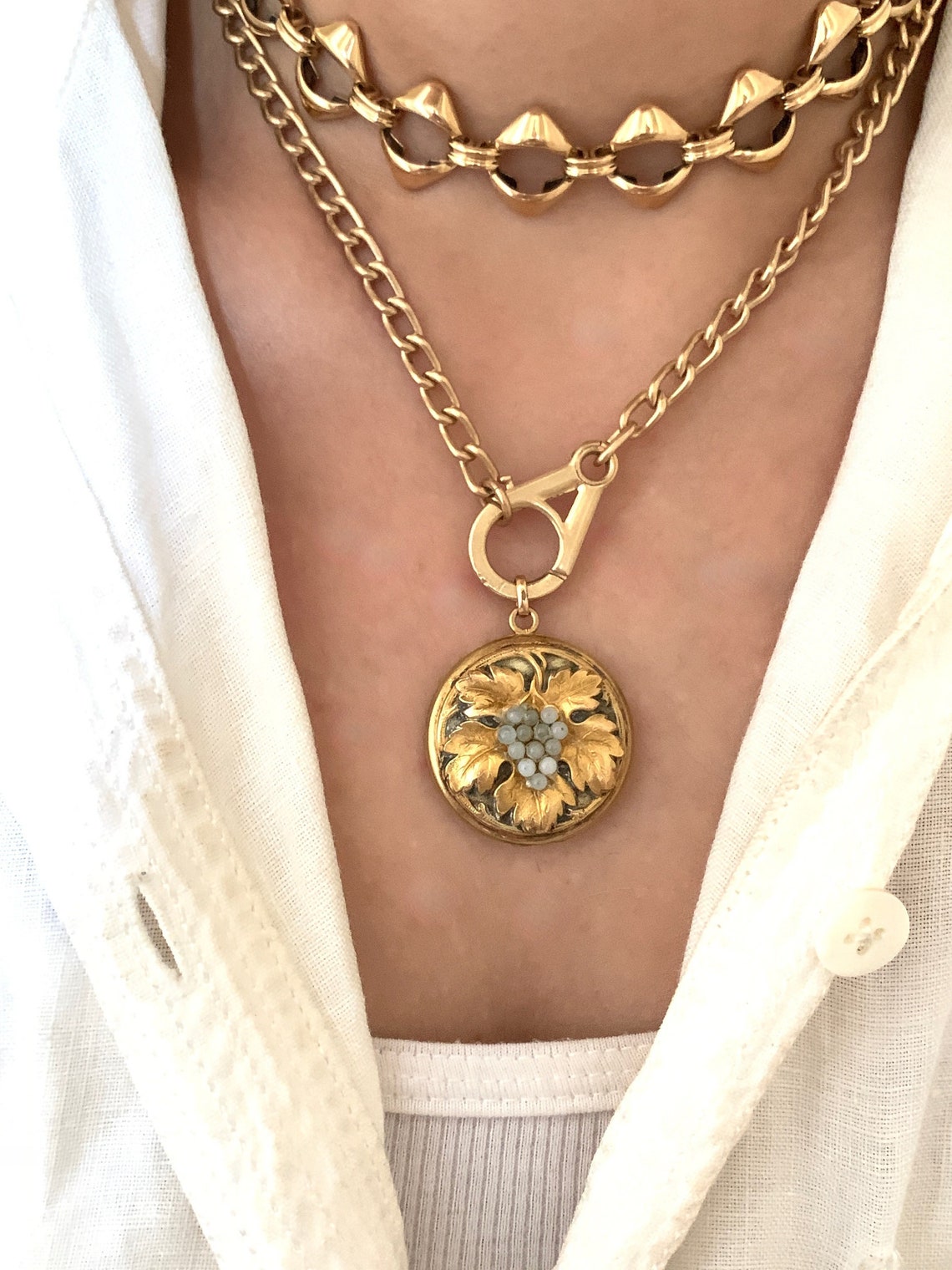 Vintage Gold Filled Grape Leaves Locket, Antique Gold Filled Photo ...