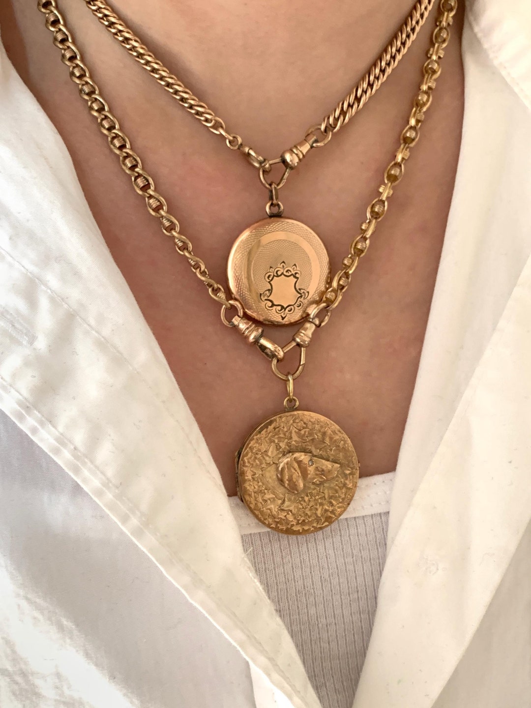 Vintage Rose Gold Filled Classic Engine Turned Shield Locket Pendant ...