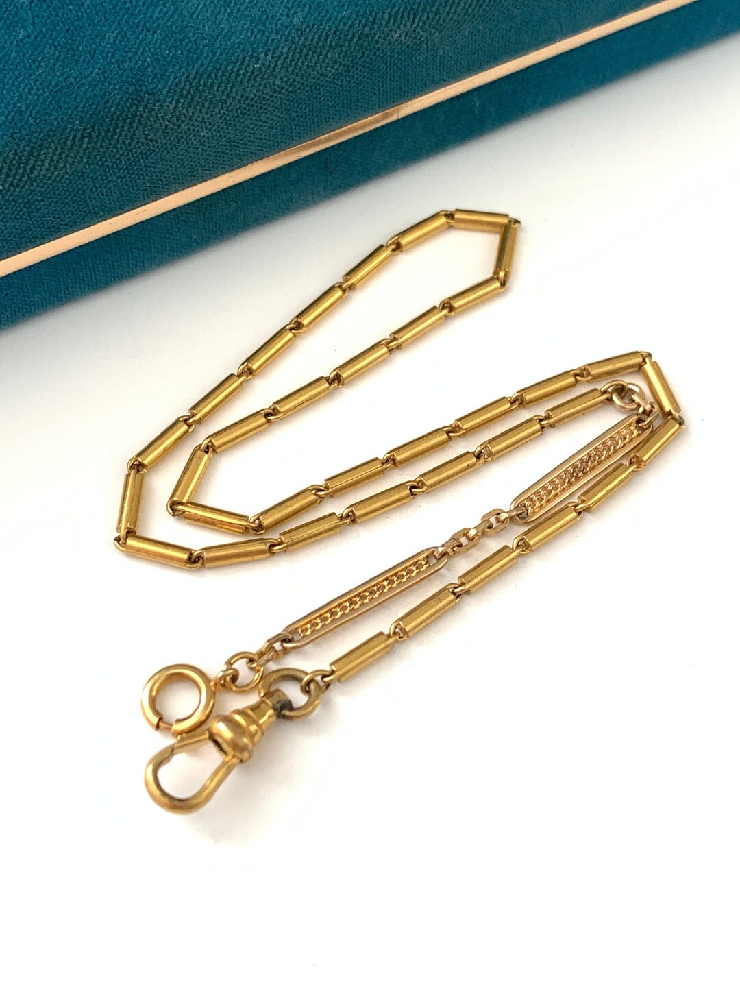 Vintage 15.5 Segmented Bar Link Bead Watch Chain Necklace, Antique ...