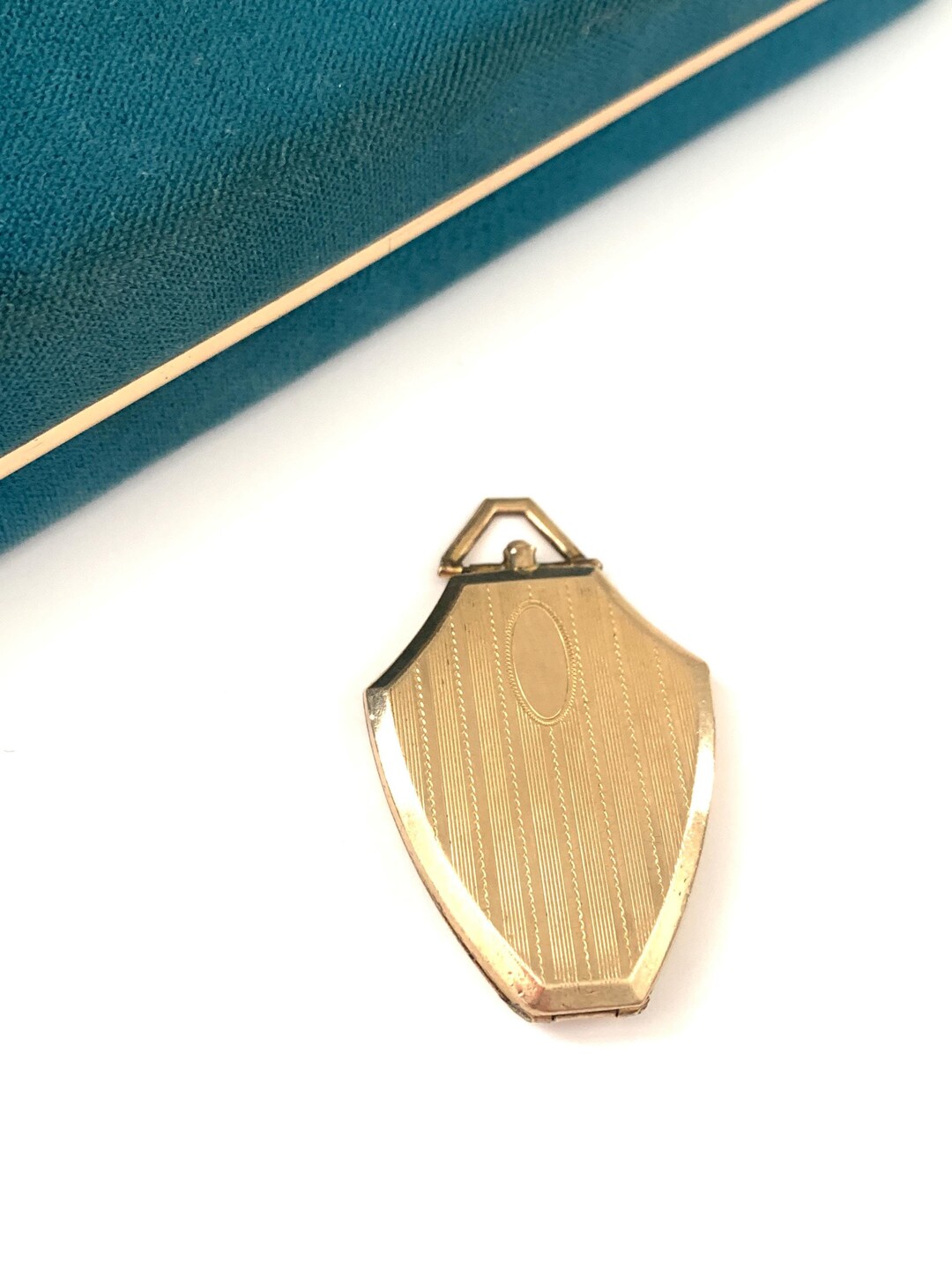 Antique Art Deco Geometric Shield Locket, Vintage Gold Filled Locket ...