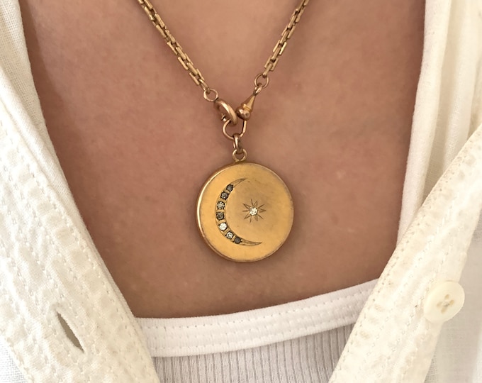 Vintage Antique Moon Star Locket Pendant, Crescent Moon Photo Locket ...