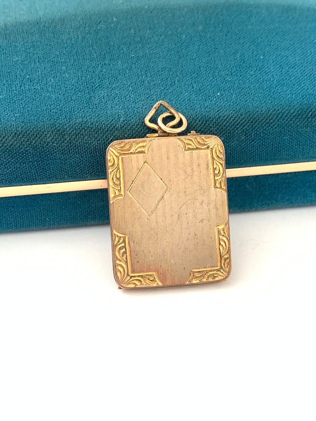 Vintage Gold Filled Art Deco Rectangle Locket, Antique Locket Space for ...