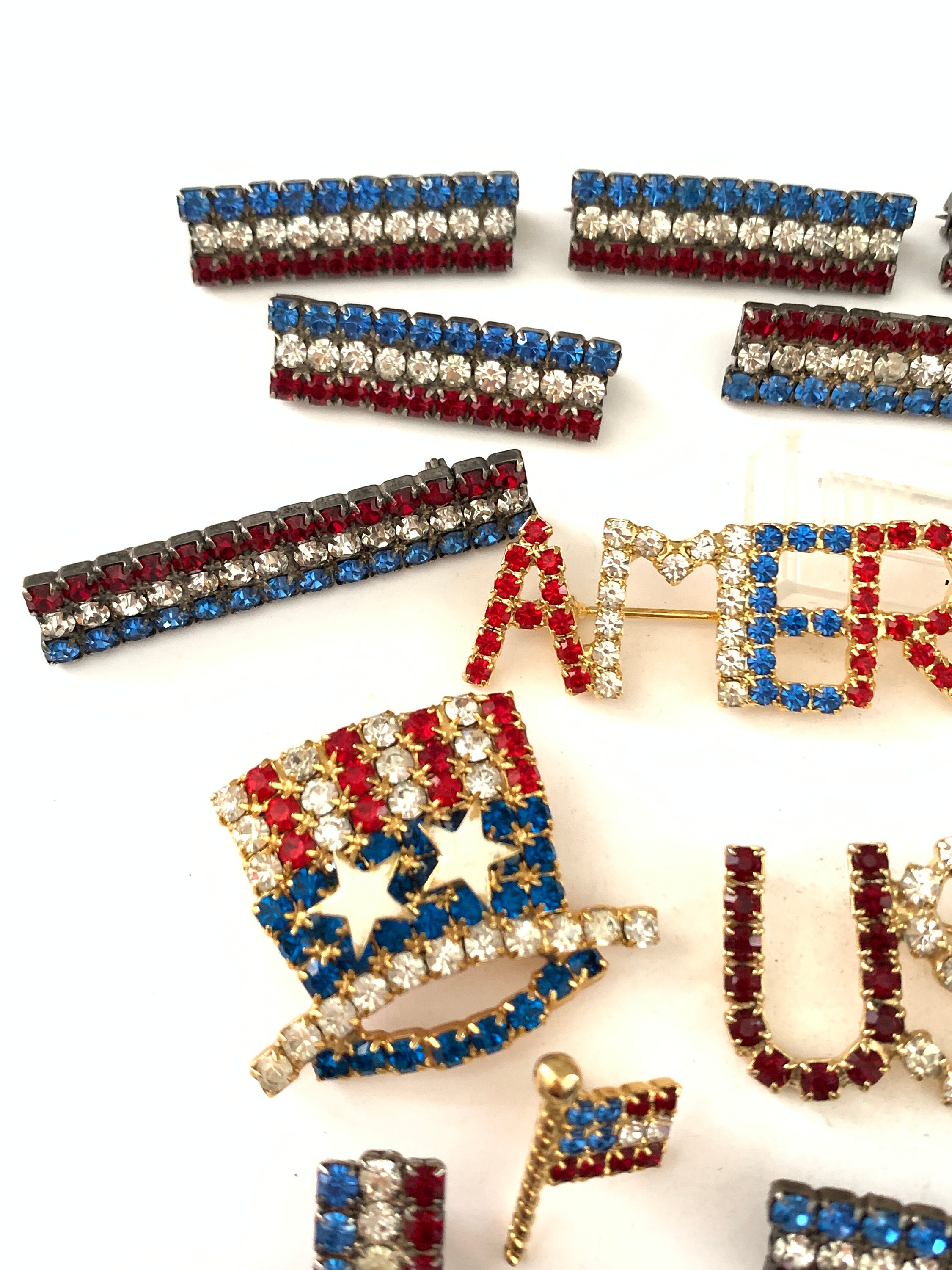 Vintage Lot of USA AMERICA Rhinestone Flag Brooch Pins 4th of - Etsy