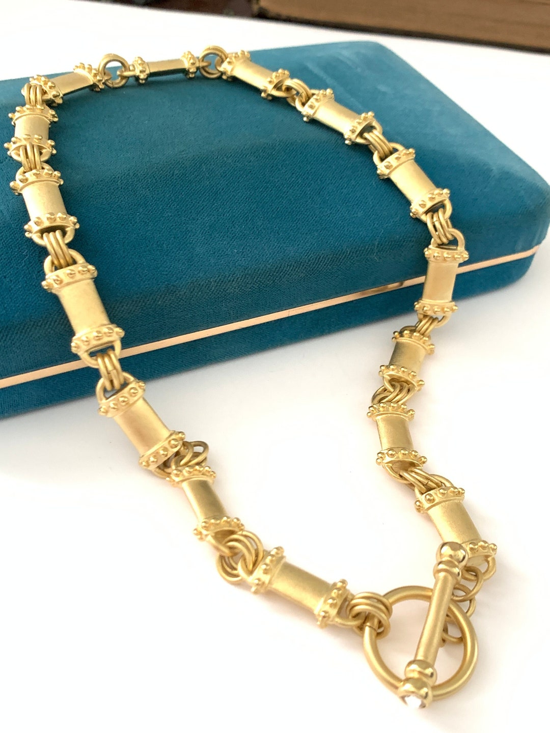 Vintage Roman Column Architectural Matte Gold Chain Necklace // Bar ...