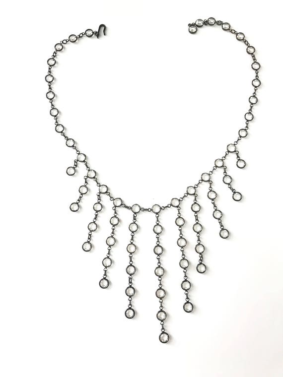 Vintage Crystal Bezel Open Back Statement Necklace, V… - Gem