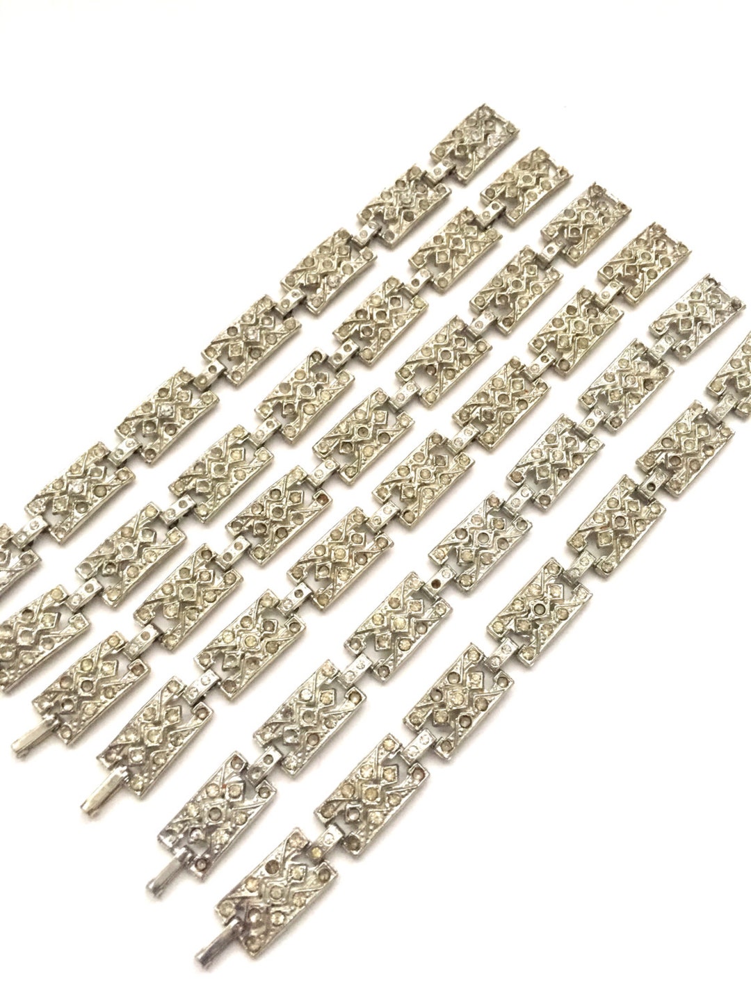 Vintage NOS Silver Metal Rhinestone Bracelet for Repair or Repurposing ...