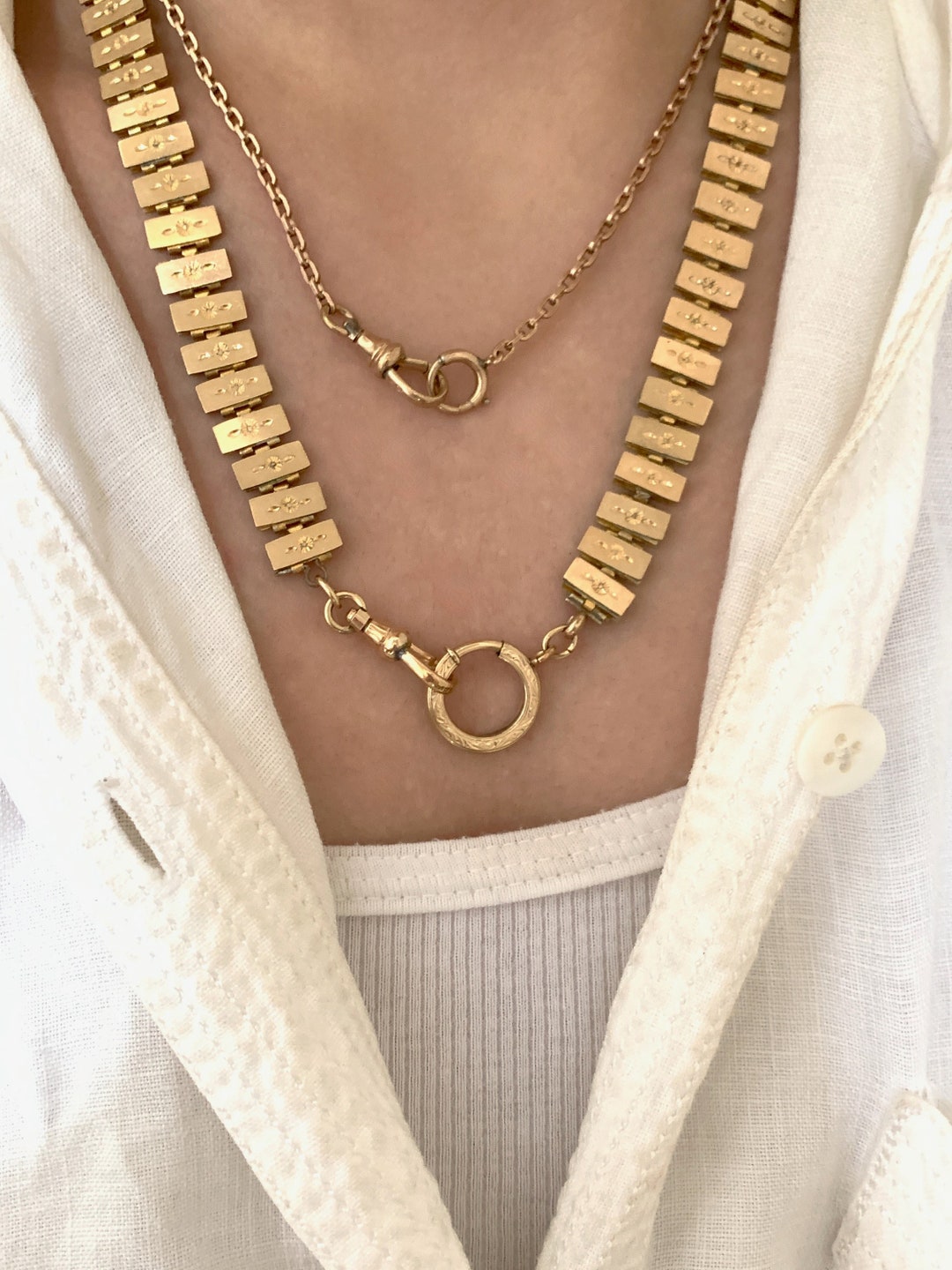 Vintage 20" Gold Filled Book Chain Necklace, Antique Victorian ...