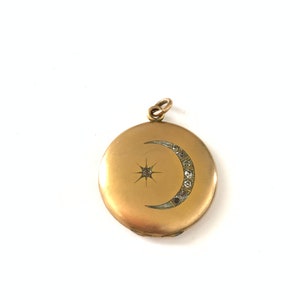 Vintage Crescent Moon and Star Locket, Gold Filled Celestial Locket ...