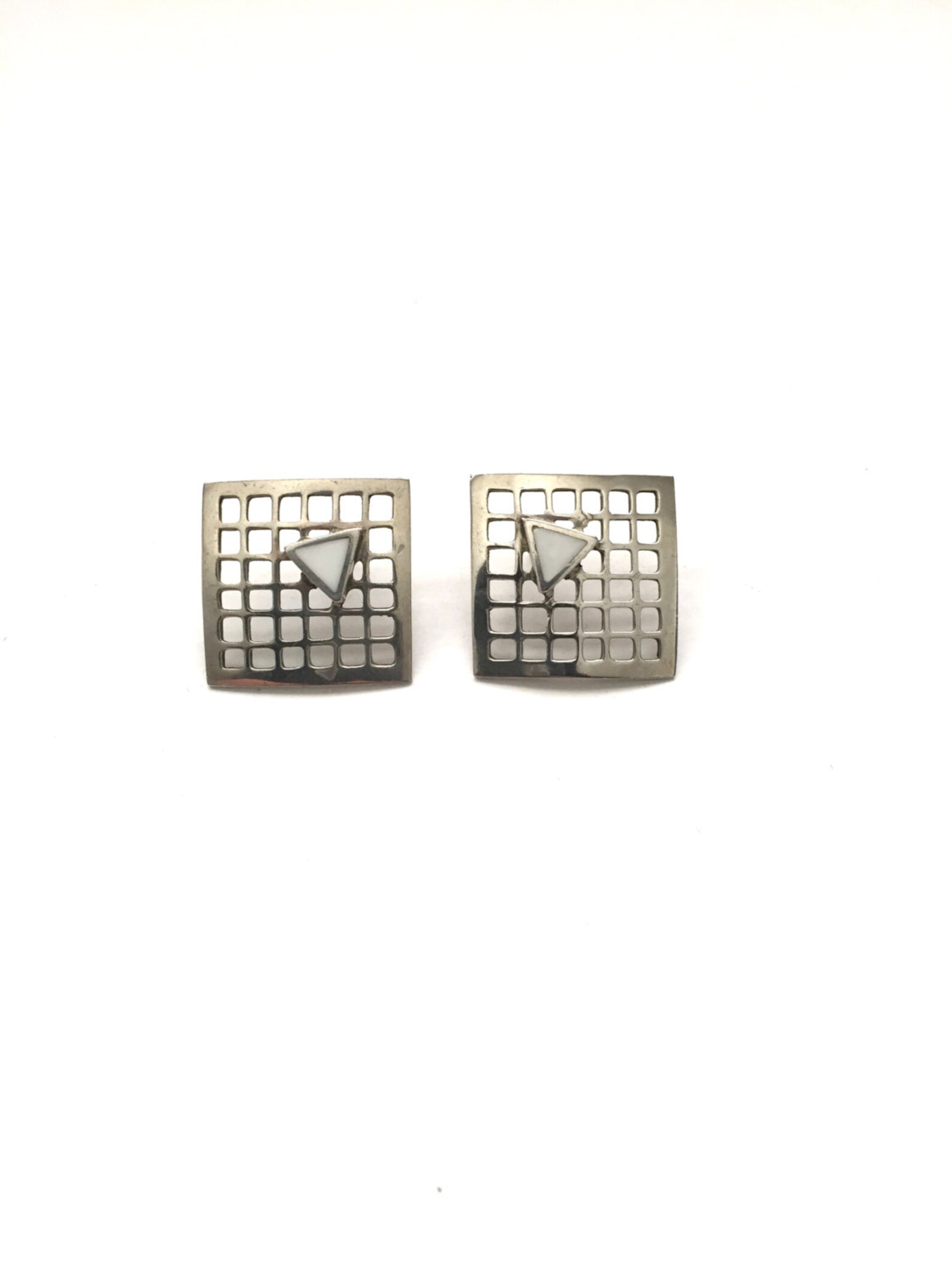 Vintage Mod Sterling Silver Laser Cut Out Square Geometric Earrings - Etsy