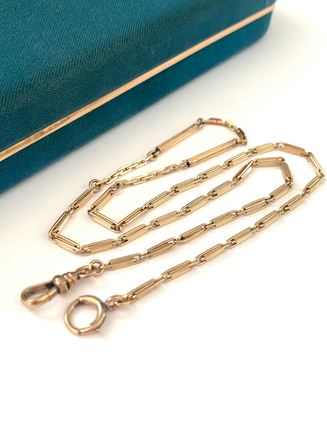 Vintage 17.5 Art Deco Interlocking Bar Link Gold Filled Watch Chain ...