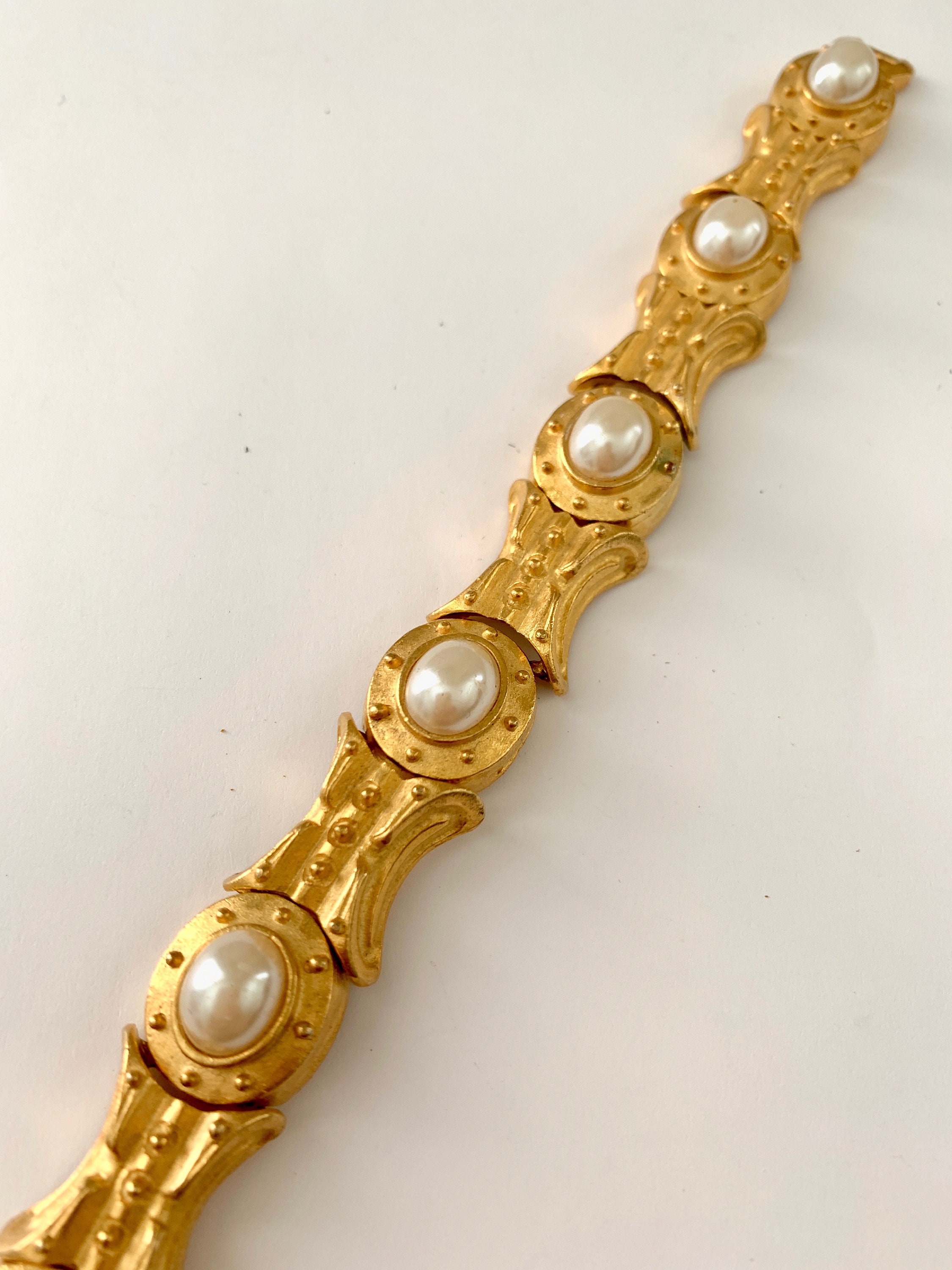 Vintage Etruscan Inspired Granulated Link Faux Pearl Chain | Etsy