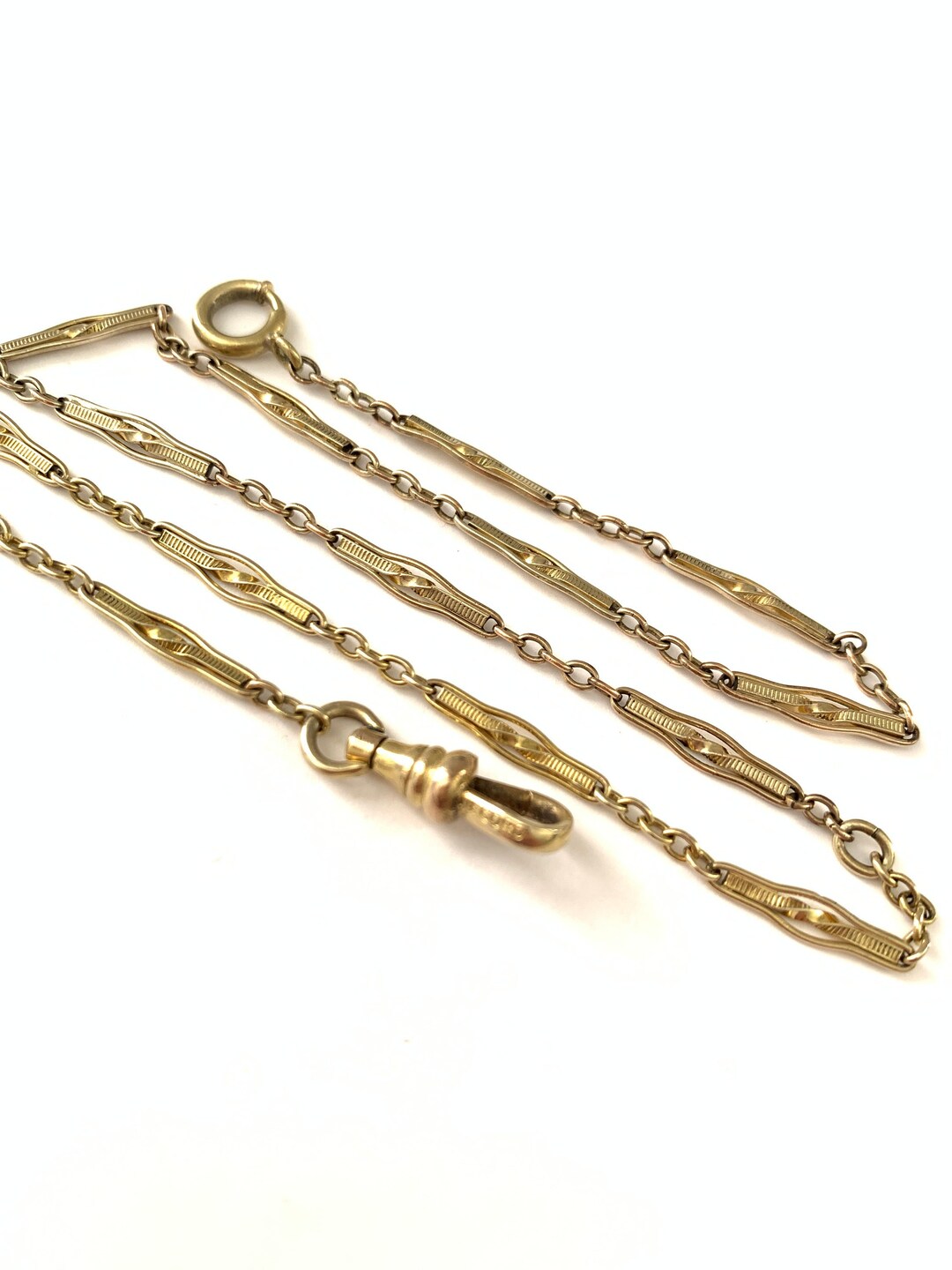 Vintage 16" Art Deco Green Gold Filled Decorative Link Pocket Watch ...