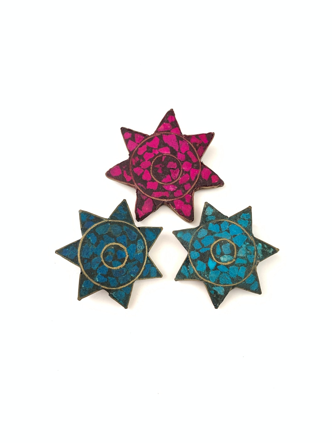 Vintage Crushed Turquoise Pink Star of David Pendant, Judaica Jewish ...