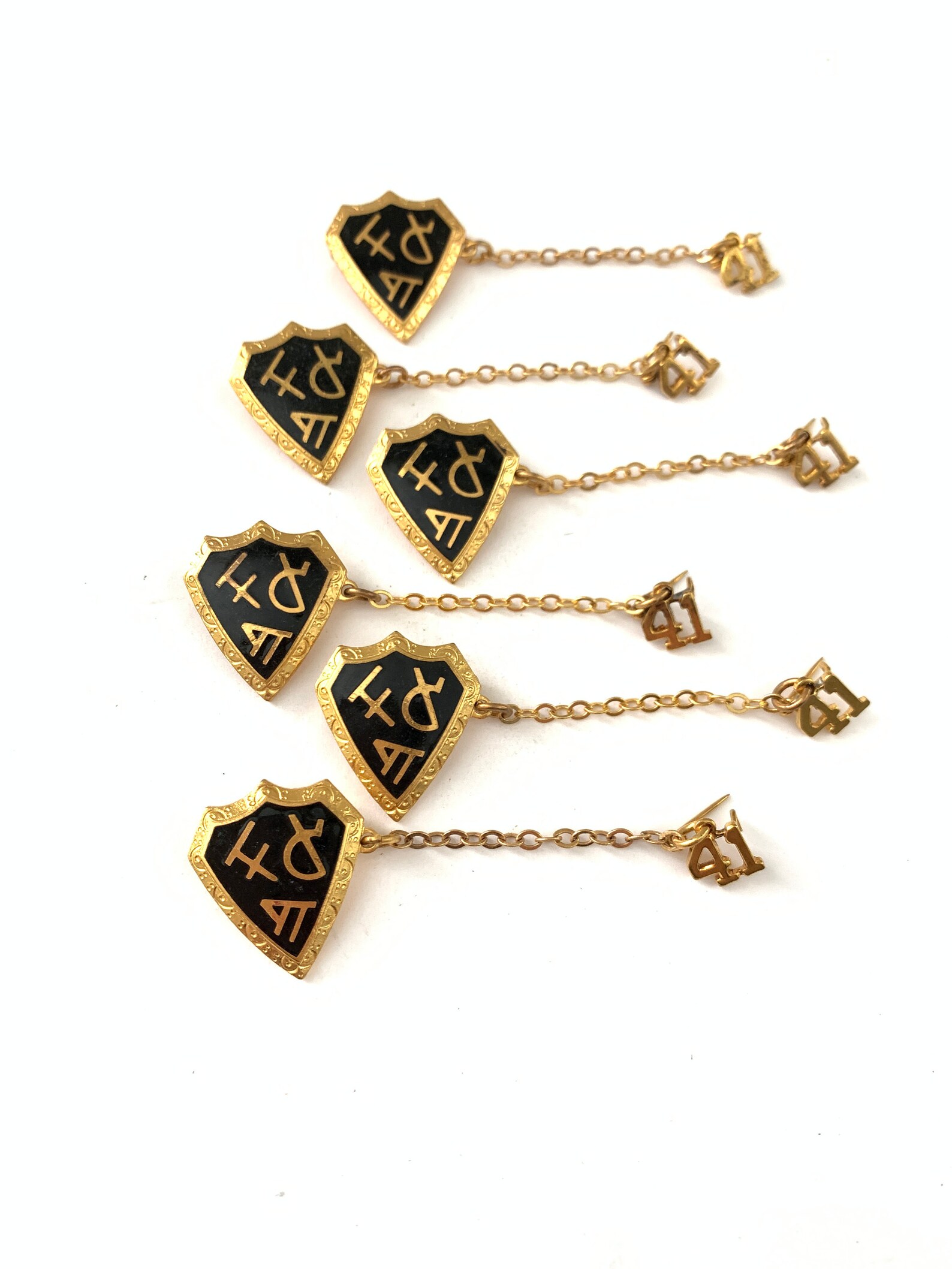 Vintage Lot of Antique Art Deco Fraternity Pins, Gold Tone Enamel ...