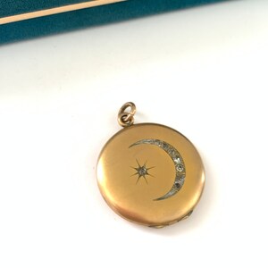 Vintage Crescent Moon and Star Locket, Gold Filled Celestial Locket ...