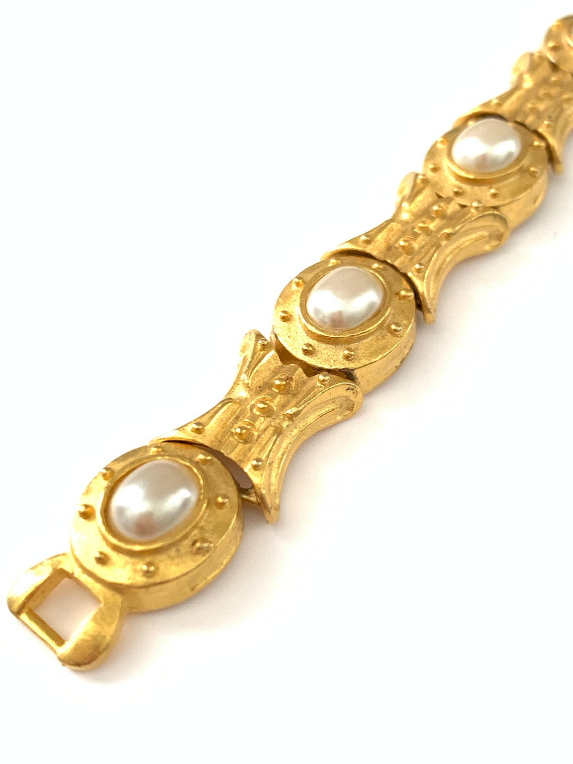 Vintage Etruscan Inspired Granulated Link Faux Pearl Chain - Etsy