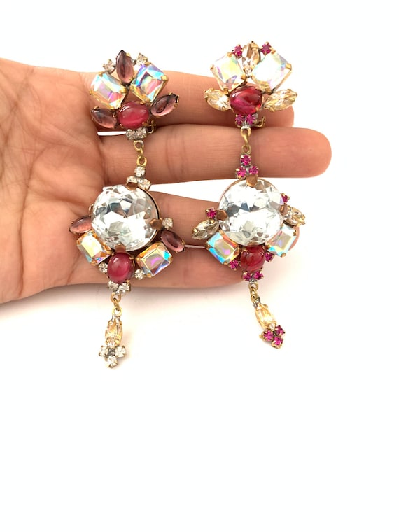 Vintage Pink and Purple Statement Clip On Rhinestone … - Gem