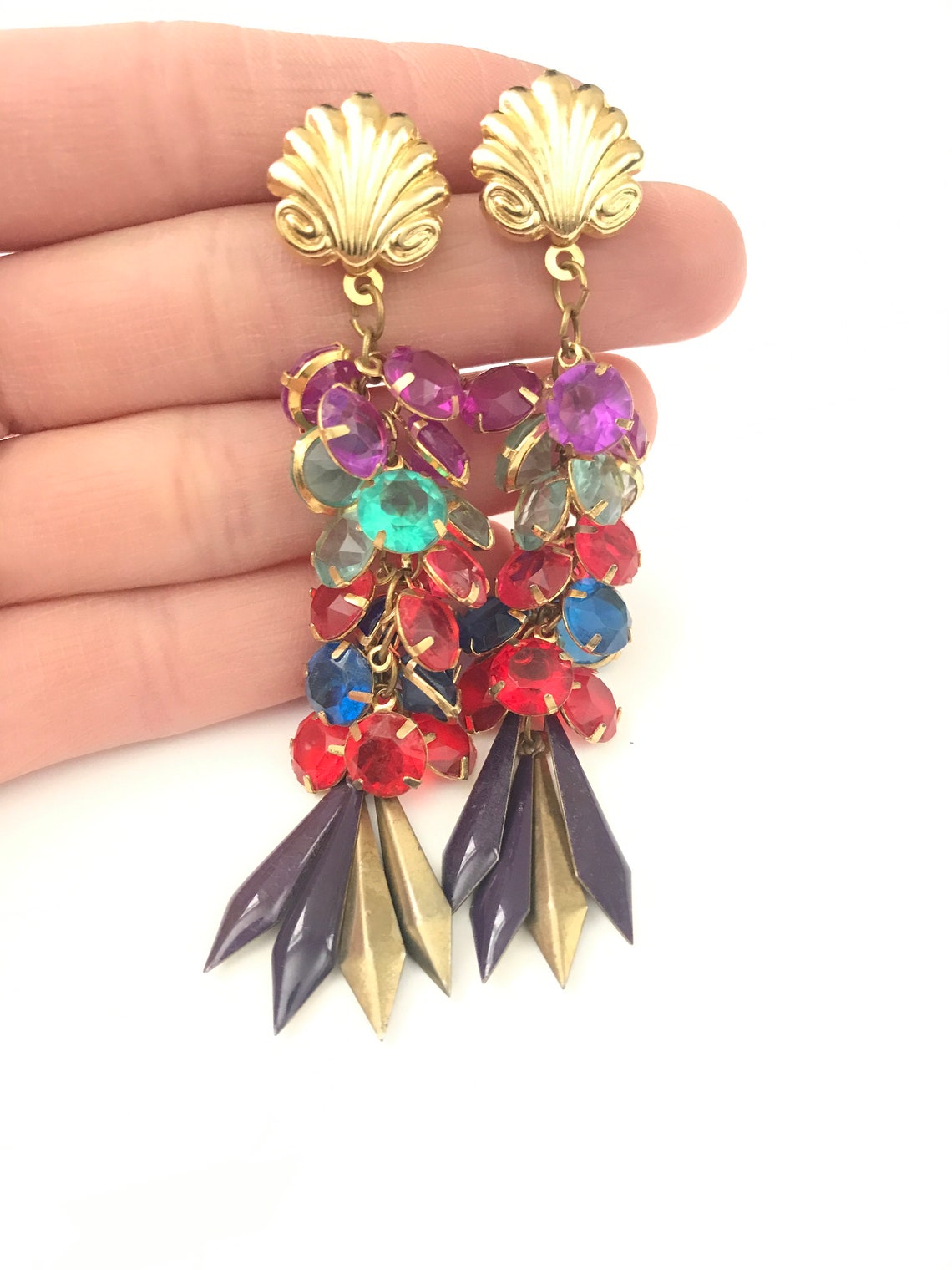 Vintage Colorful Plastic Bezel Statement Earrings - Etsy