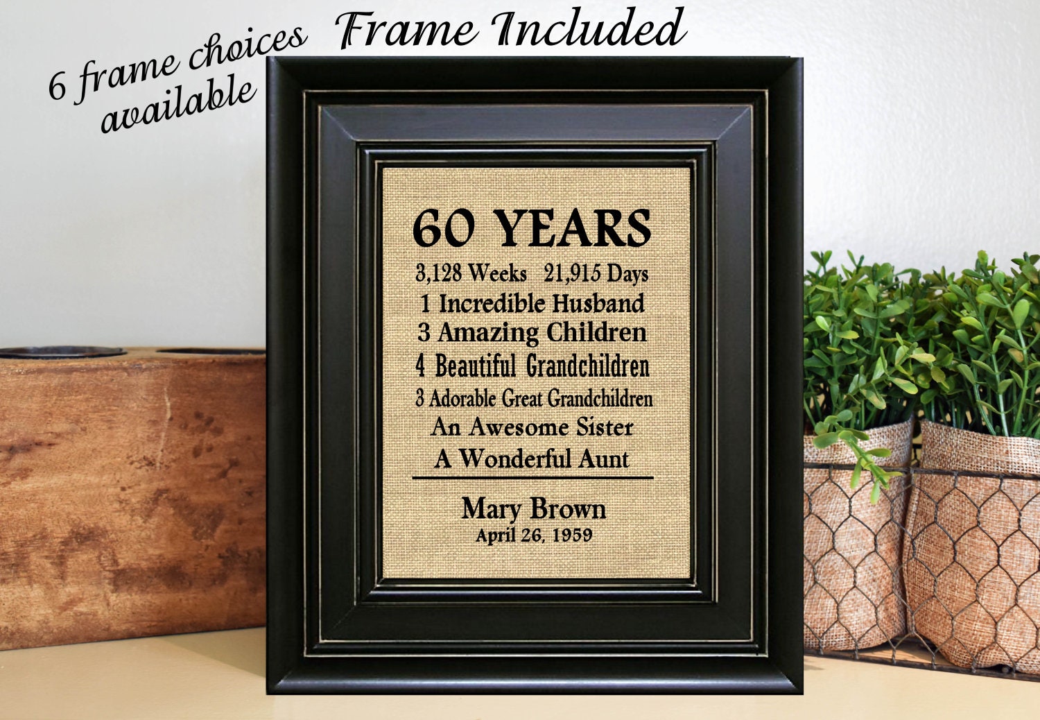 Framed Personalized 60th Birthday T For Mom T For Women Etsy
