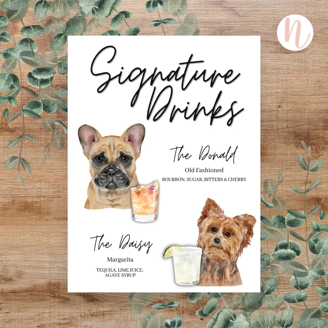 Signature Drink Wedding Sign With Pets, Printable Wedding Signature ...