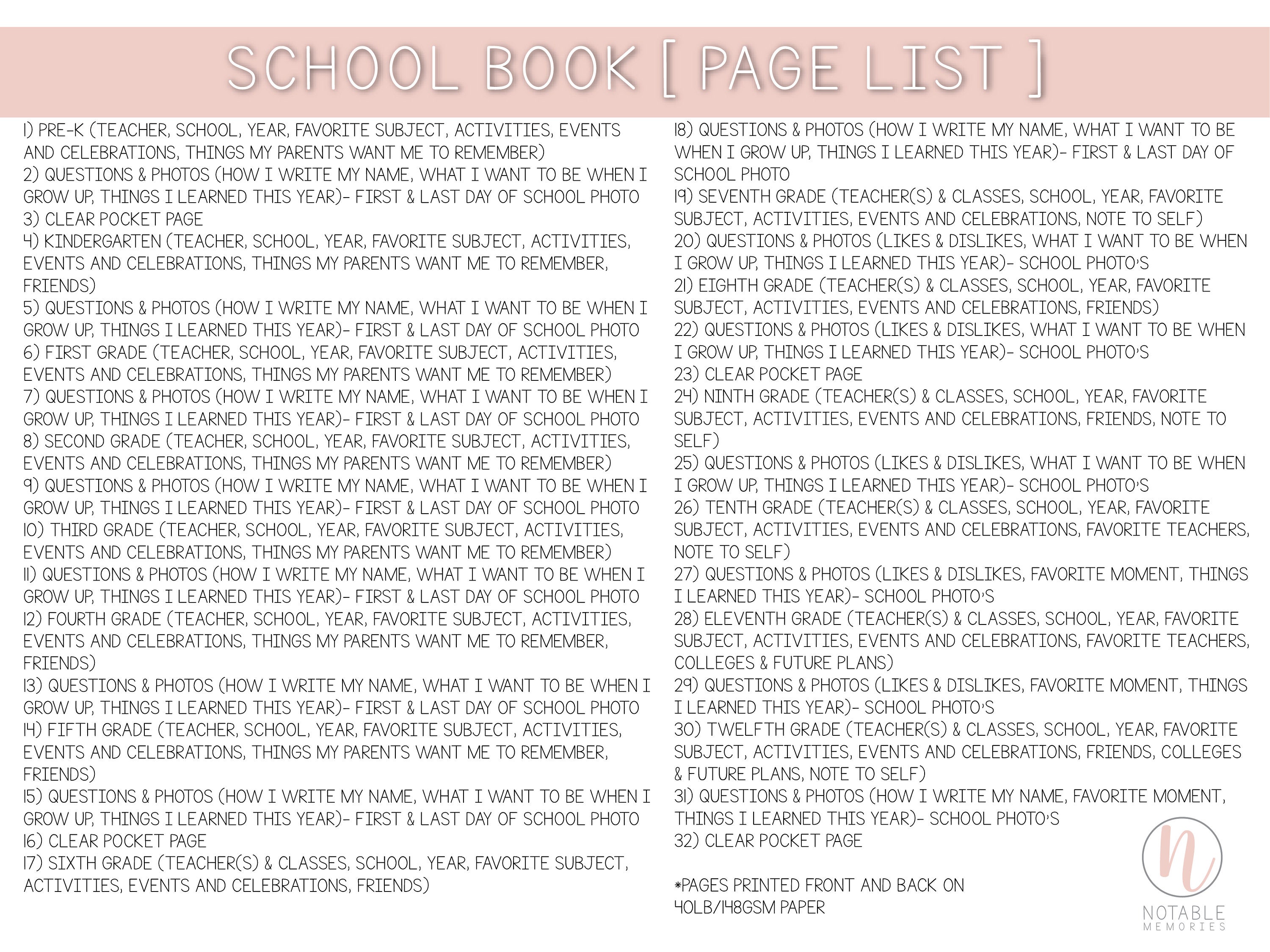 School Memory Book, Personalized School Book, School Years Book, School ...