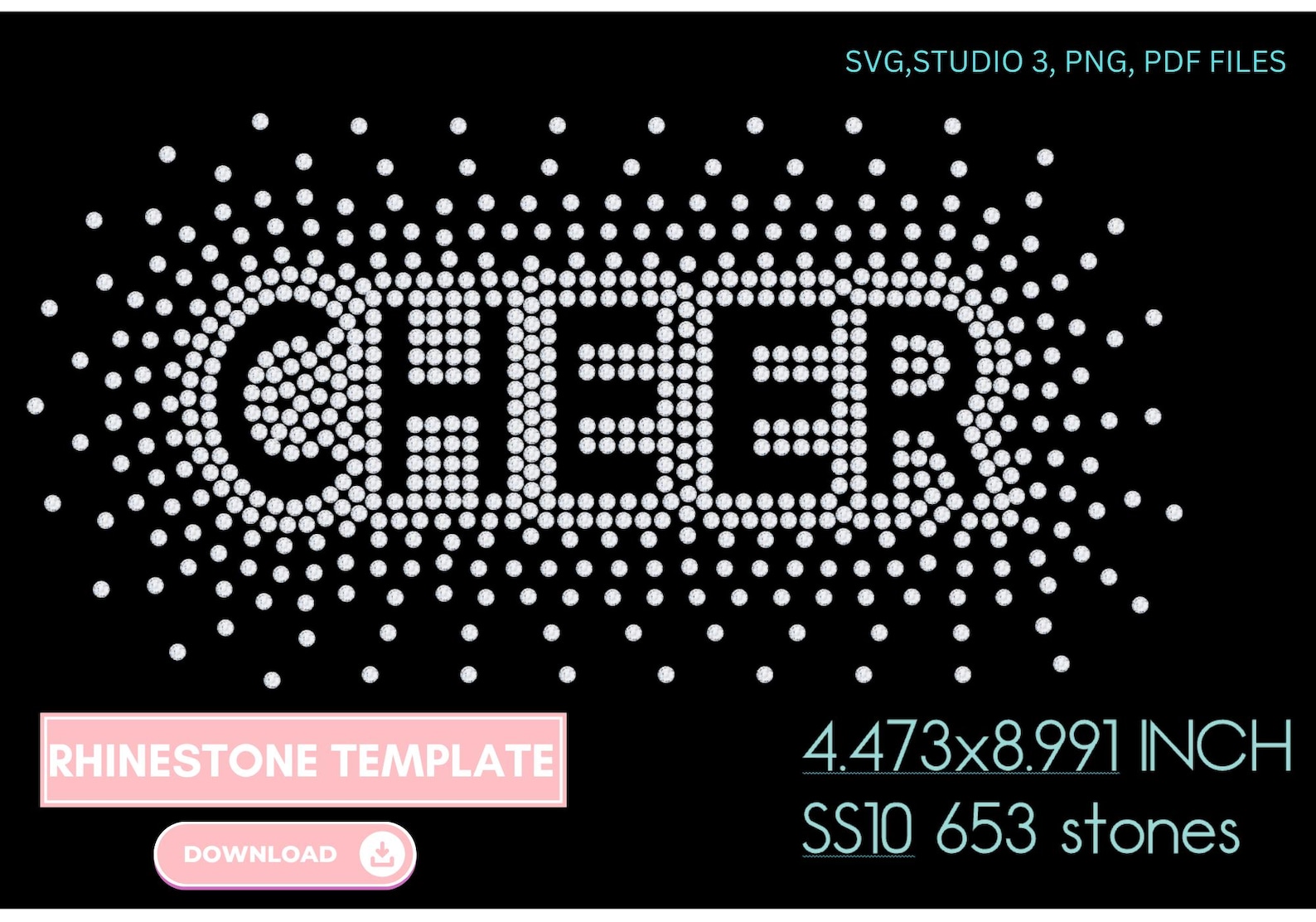 CHEER Rhinestone Template, Cut File, SS10 Stones, Silhouette, Cricut ...