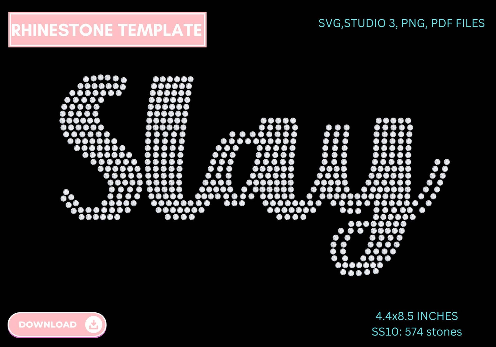 SLAY Cheer Rhinestone Template, Cut File, SS10 Stones, Silhouette ...