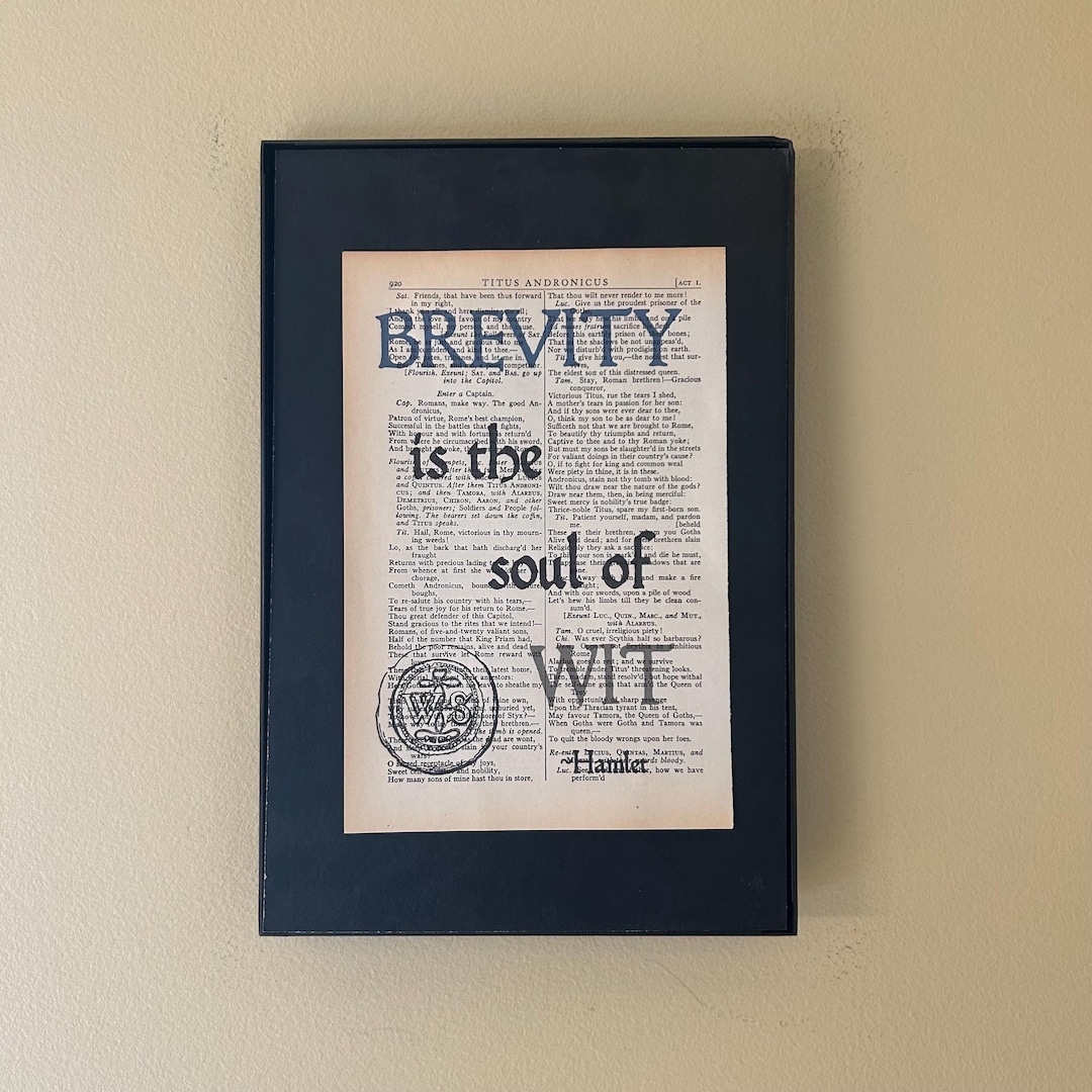 Brevity is the Soul of Wit; Shakespeare; Page Art; Gifts for Writers ...