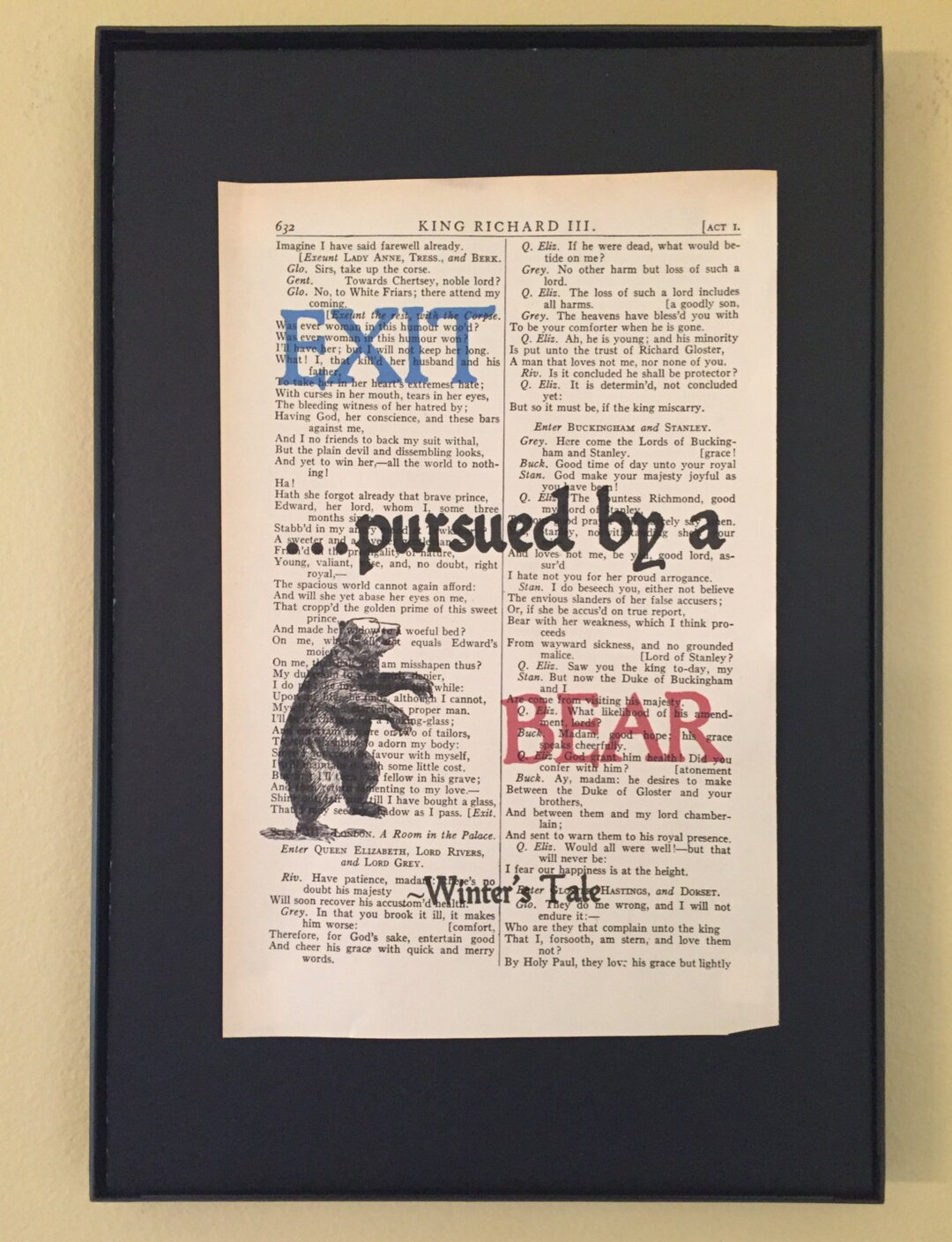 Exit Pursued by a Bear Shakespeare Page Art Graduation - Etsy