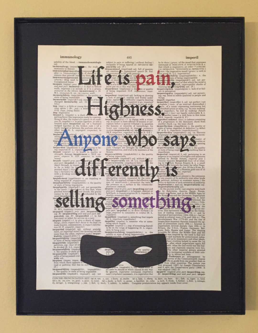 Life is Pain Highness. Princess Bride Dictionary Print - Etsy
