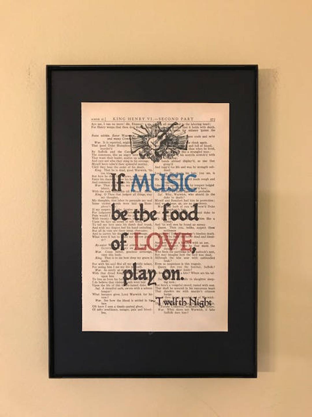 If Music Be the Food of Love, Play on Shakespeare Page Art Twelfth ...