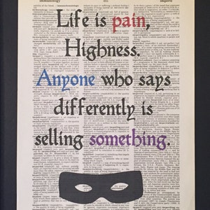 Life is Pain Highness. Princess Bride Dictionary Print - Etsy