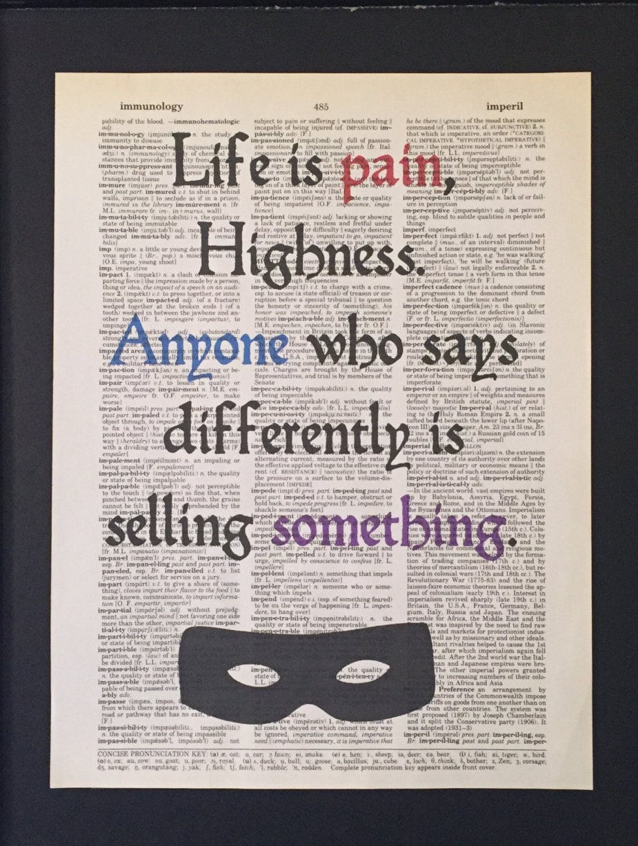 Life is Pain Highness. Princess Bride Dictionary Print - Etsy