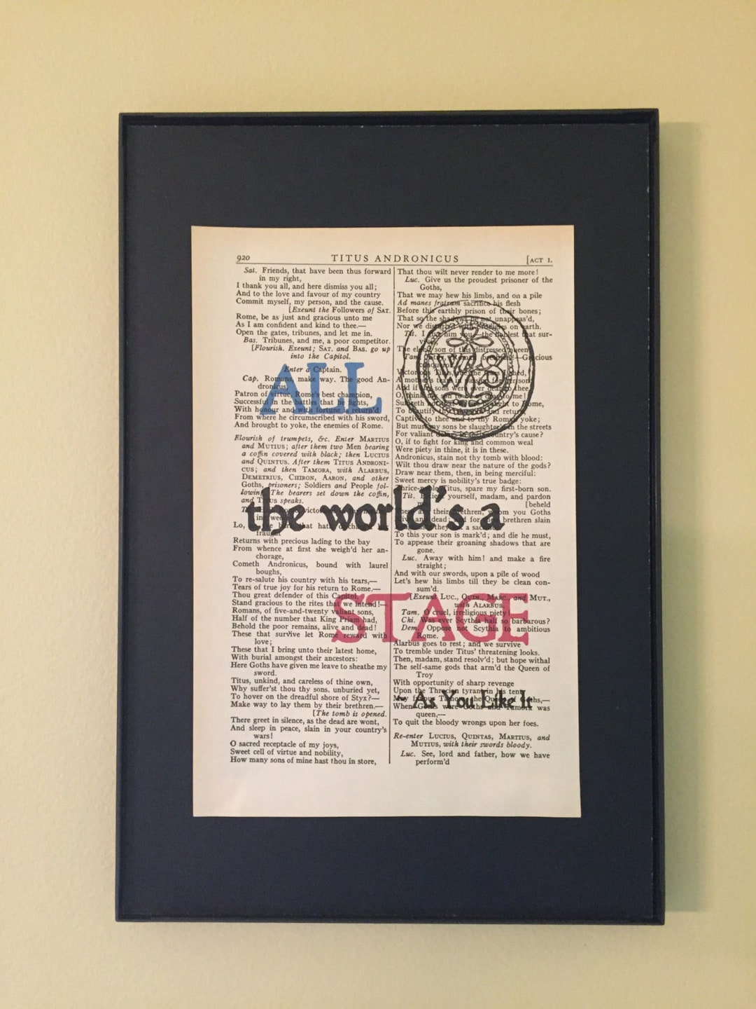 All the World's a Stage Shakespeare Page Art Graduation Gift Opening ...