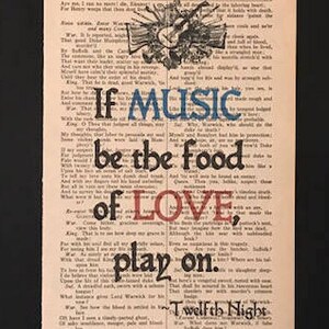 If Music Be the Food of Love Play on Shakespeare Page Art - Etsy