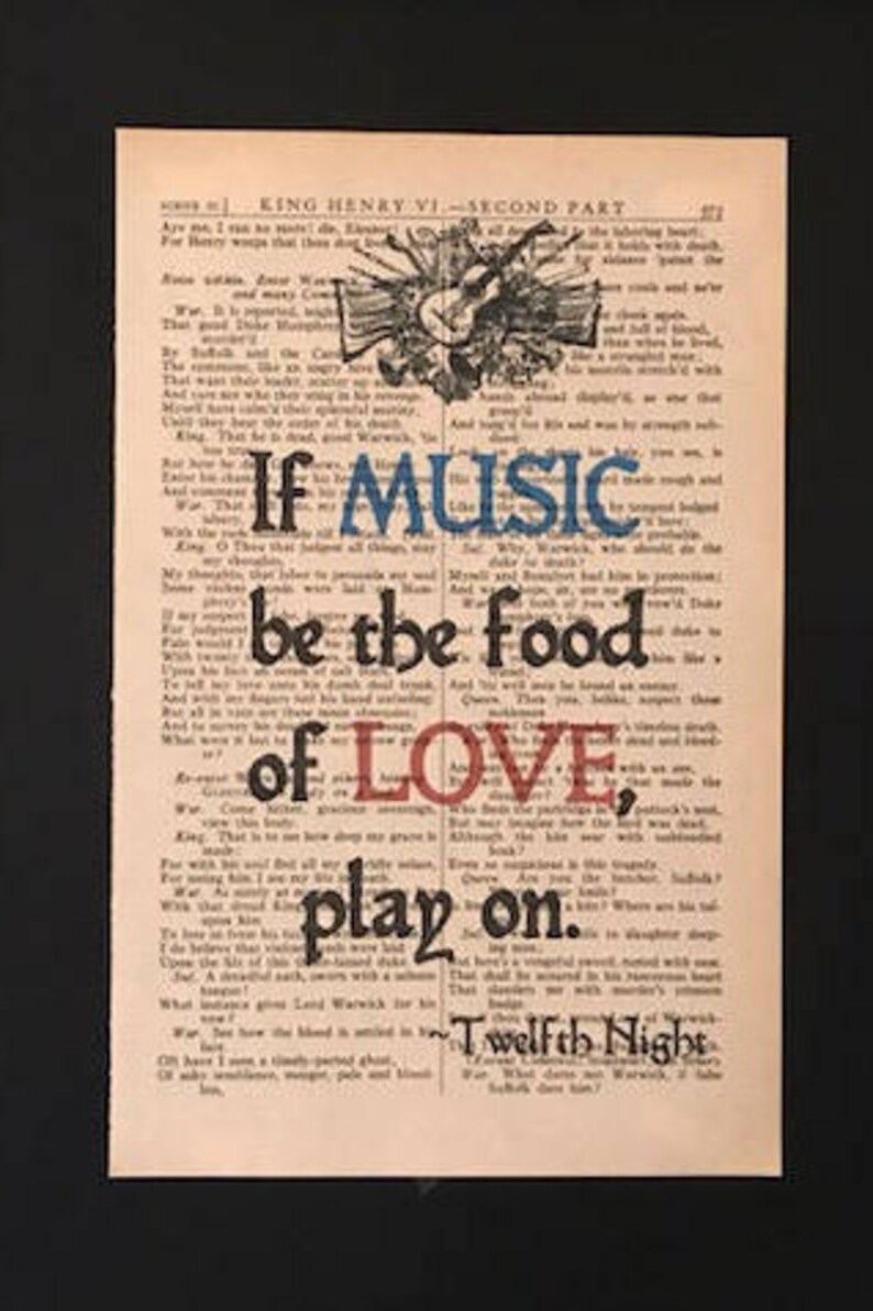 If Music Be the Food of Love Play on Shakespeare Page Art - Etsy