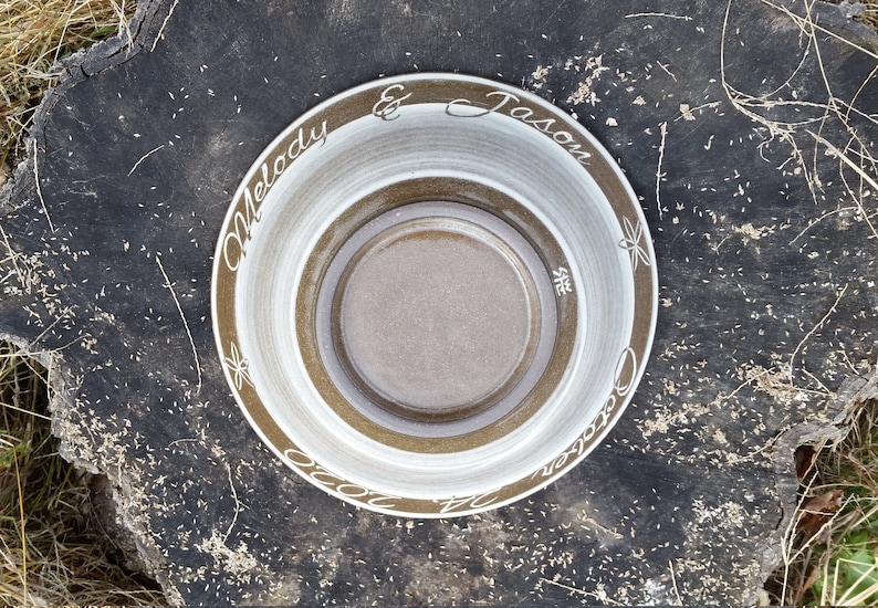 Personalized Ceramic Serving Bowl, Botanical Leaf Design, Engraved ...
