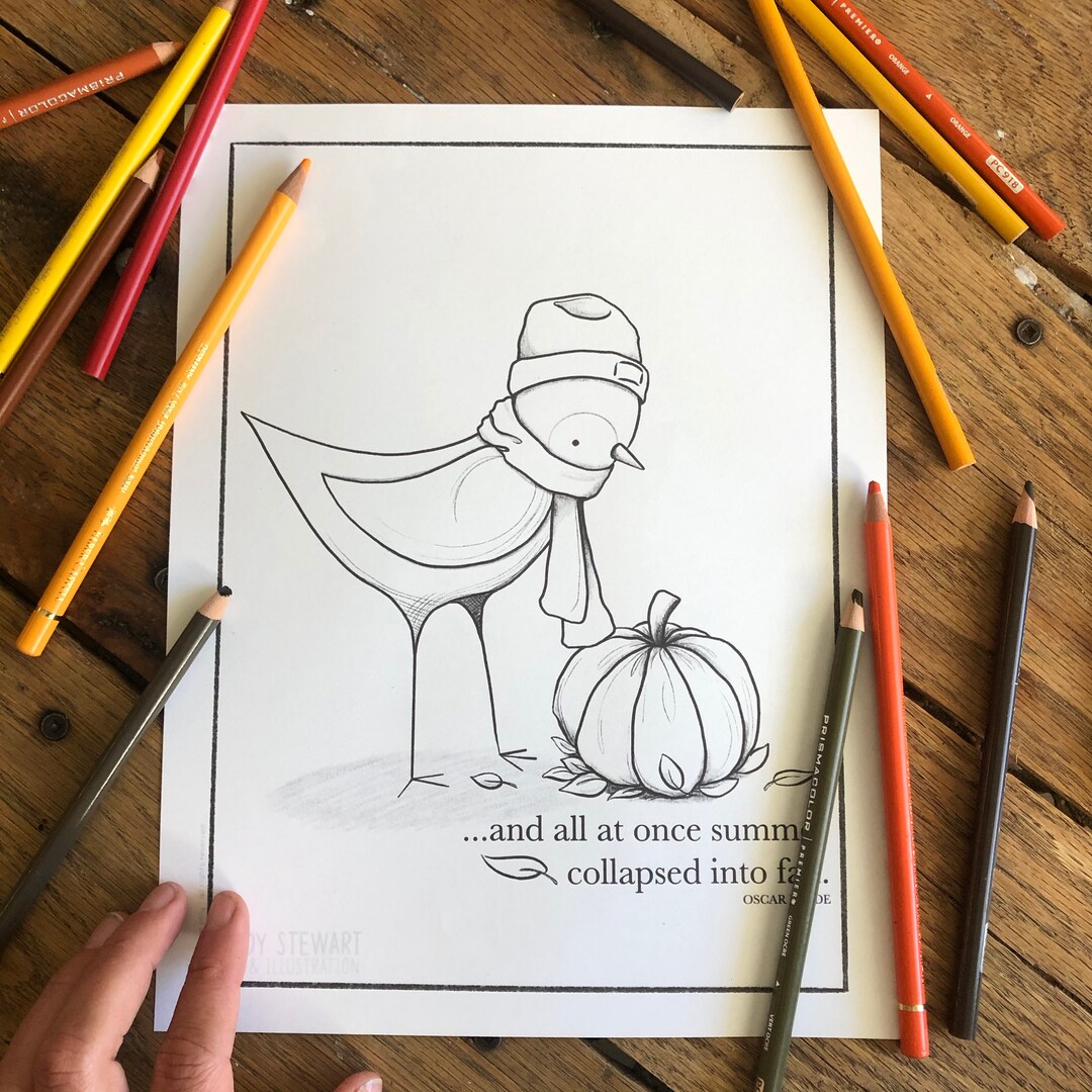Fall Birdie -colouring Sheet Printable - Etsy