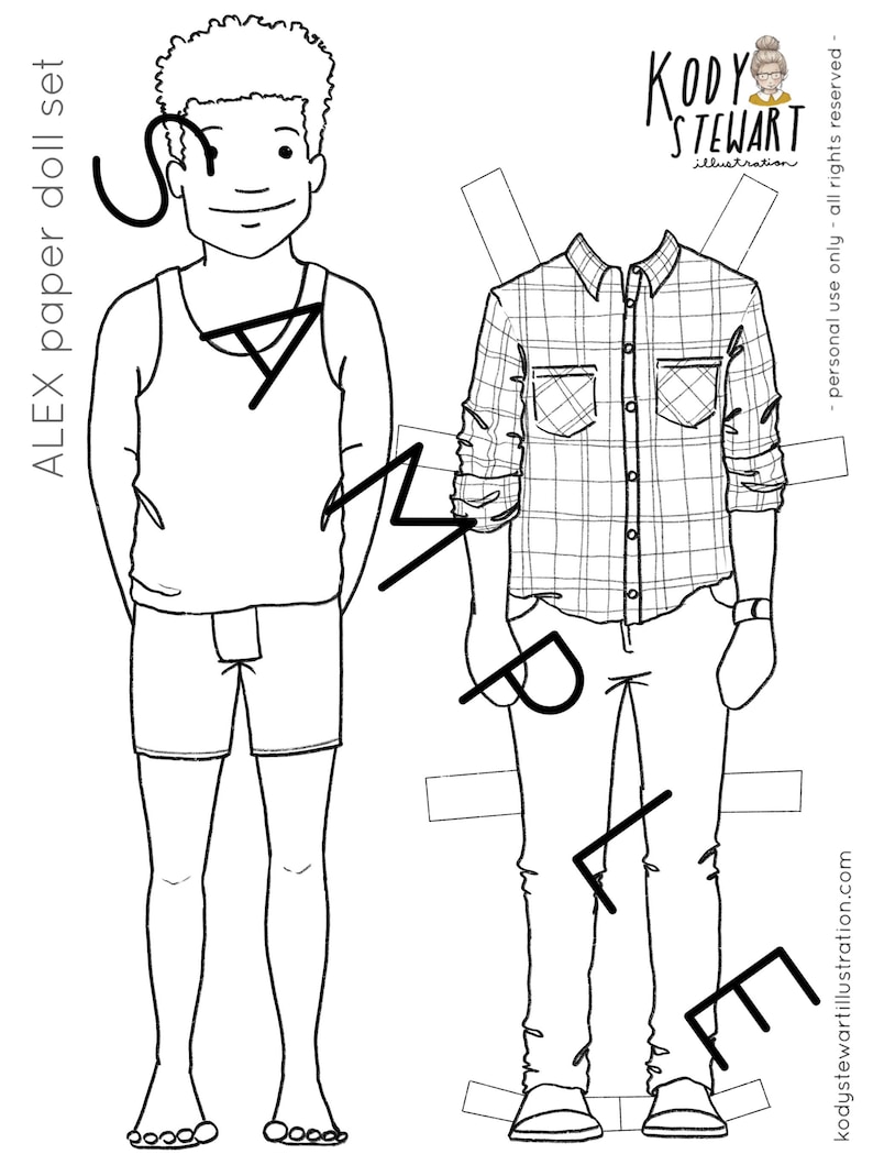 Paper Doll Printable ALEX ADULT Craft Kit Birthday Party - Etsy Canada