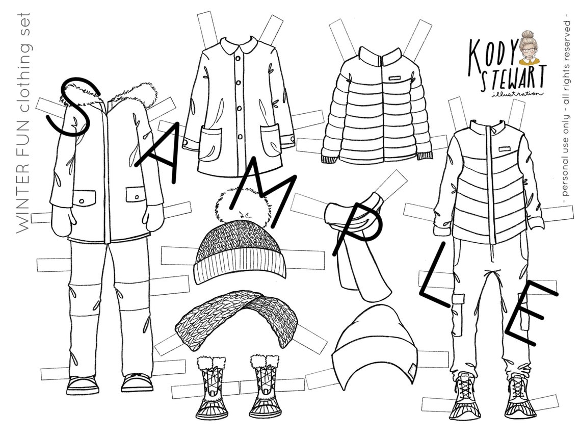 Paper Doll Printable WINTER SNOW CLOTHES Craft Kit | Etsy