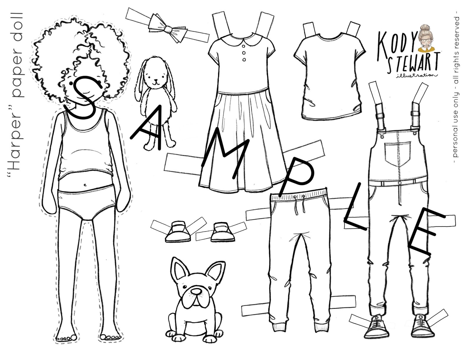 Paper Doll Printable | HARPER GIRL | Craft Kit | Birthday Party | Adult ...